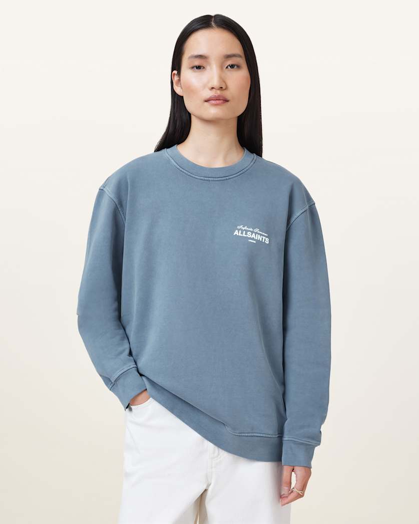 Etta Soleil Oversized Sweatshirt FLINT STONE BLUE | ALLSAINTS